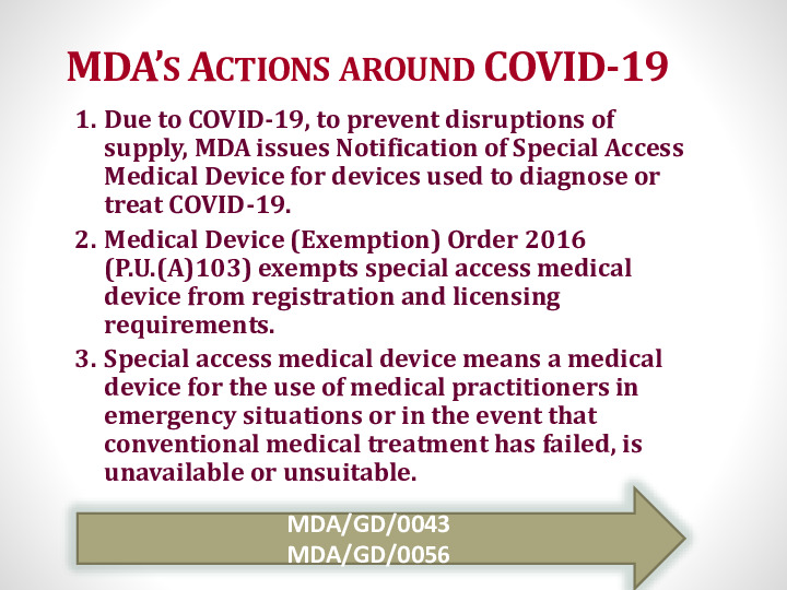 MDA’S ACTIONS AROUND COVID 19（UPDATES ON MEDICAL DEVICE ACT ...